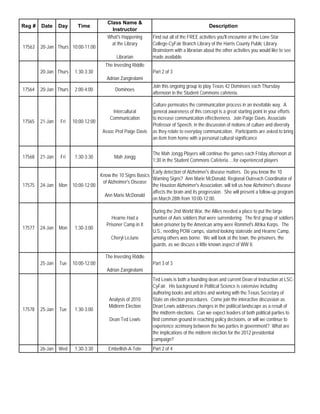 All Class Schedule - Spring 2011 with Reg # | PDF