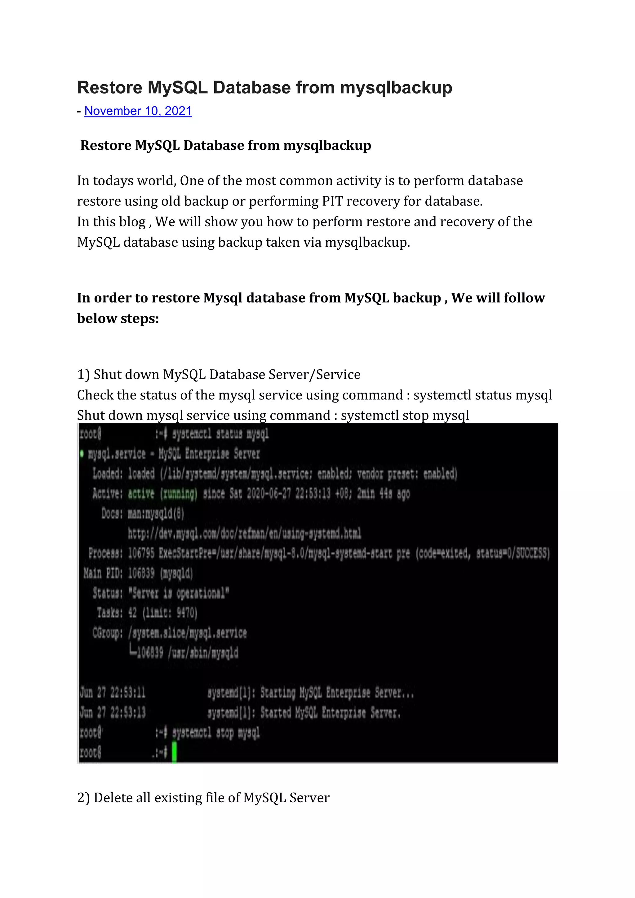 Restore Mysql Database From Mysqlbackup Pdf