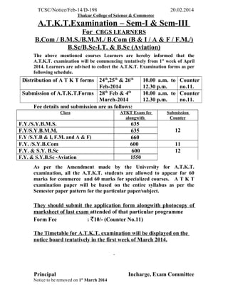 All degree courses atkt exam form distribution & submission schedule | PDF