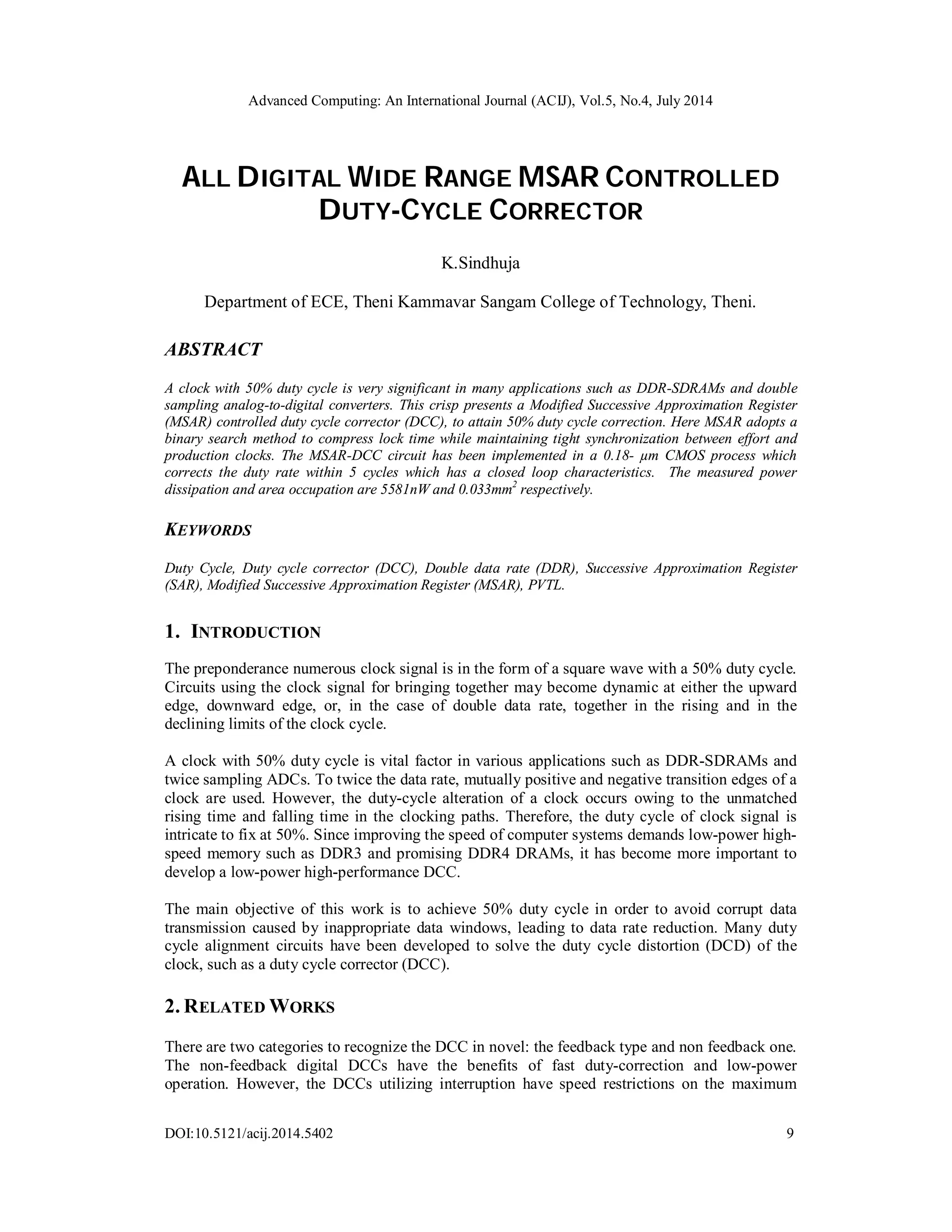 All digital wide range msar controlled duty cycle corrector | PDF