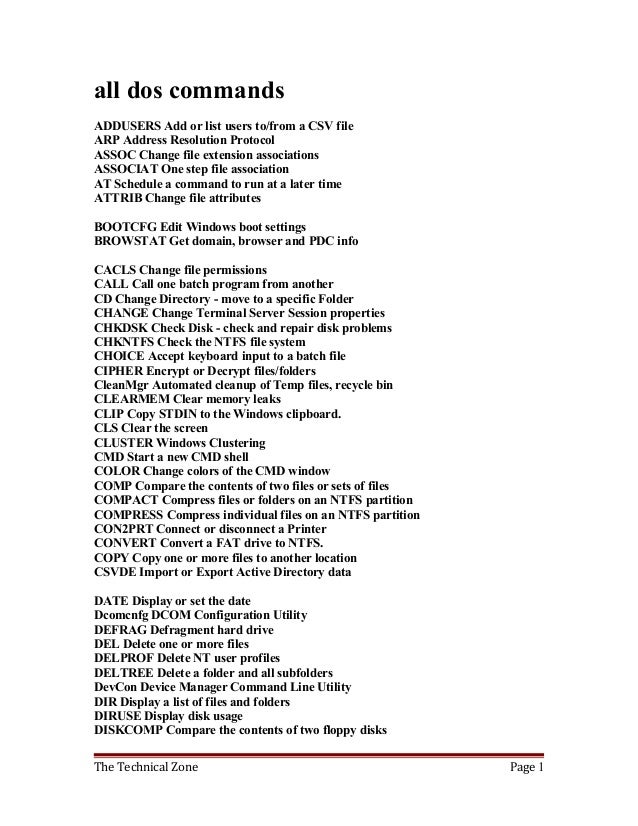 Basic Dos Commands List