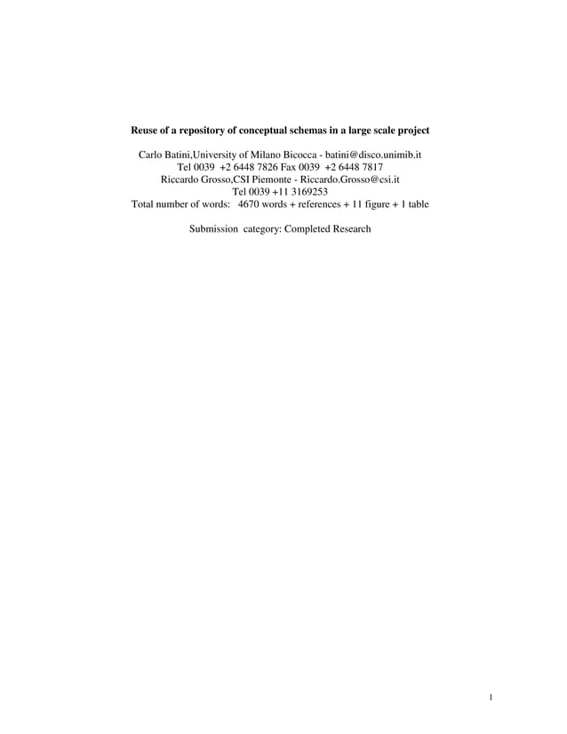 Allegato2 reuse of a repository of conceptual schemas in a large scale project (batini grosso) | PDF