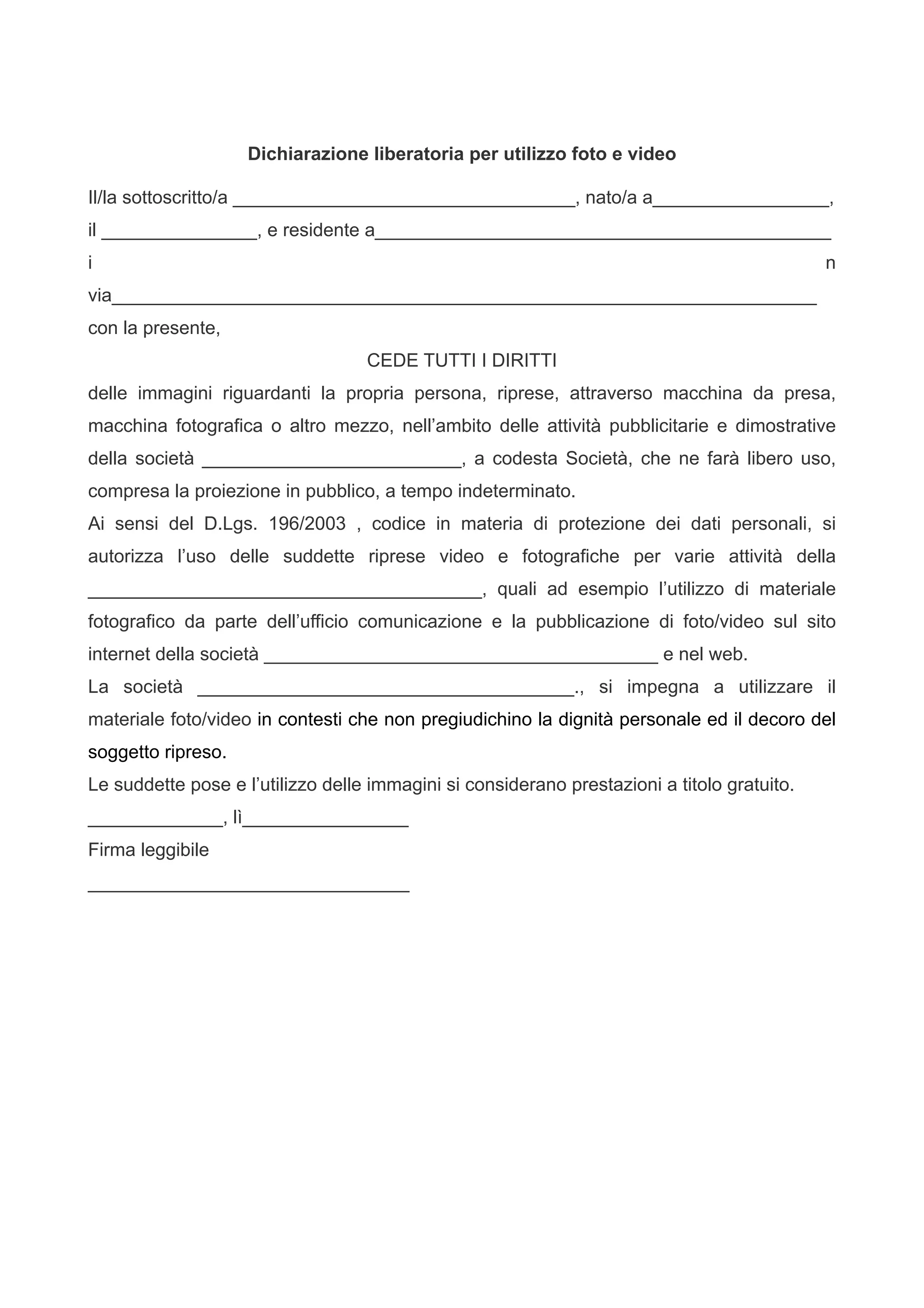 Allegato b - liberatoria foto/video | PDF
