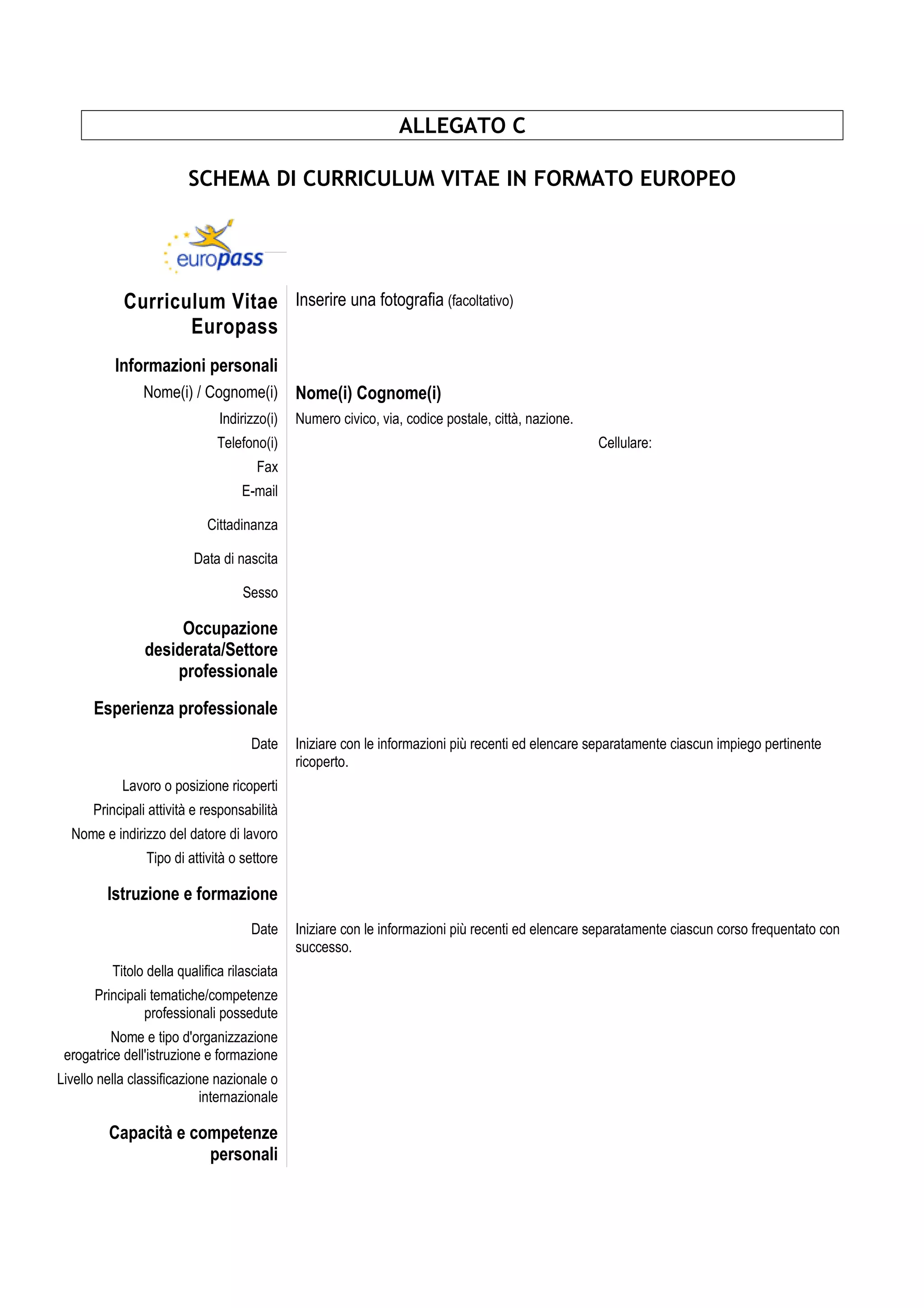 Allegato c -schema_di_curriculum_vitae_formato_europeo | DOC