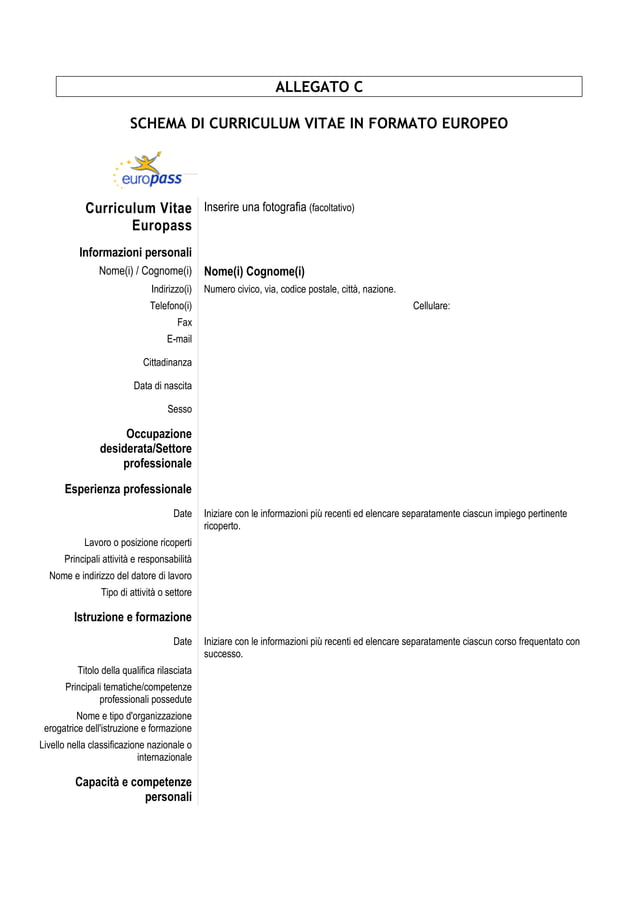 Allegato c -schema_di_curriculum_vitae_formato_europeo | PDF
