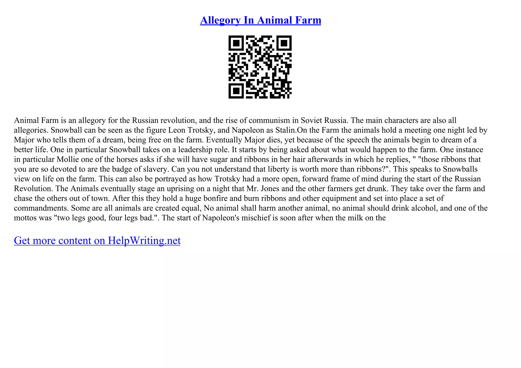 Allegory In Animal Farm | PDF