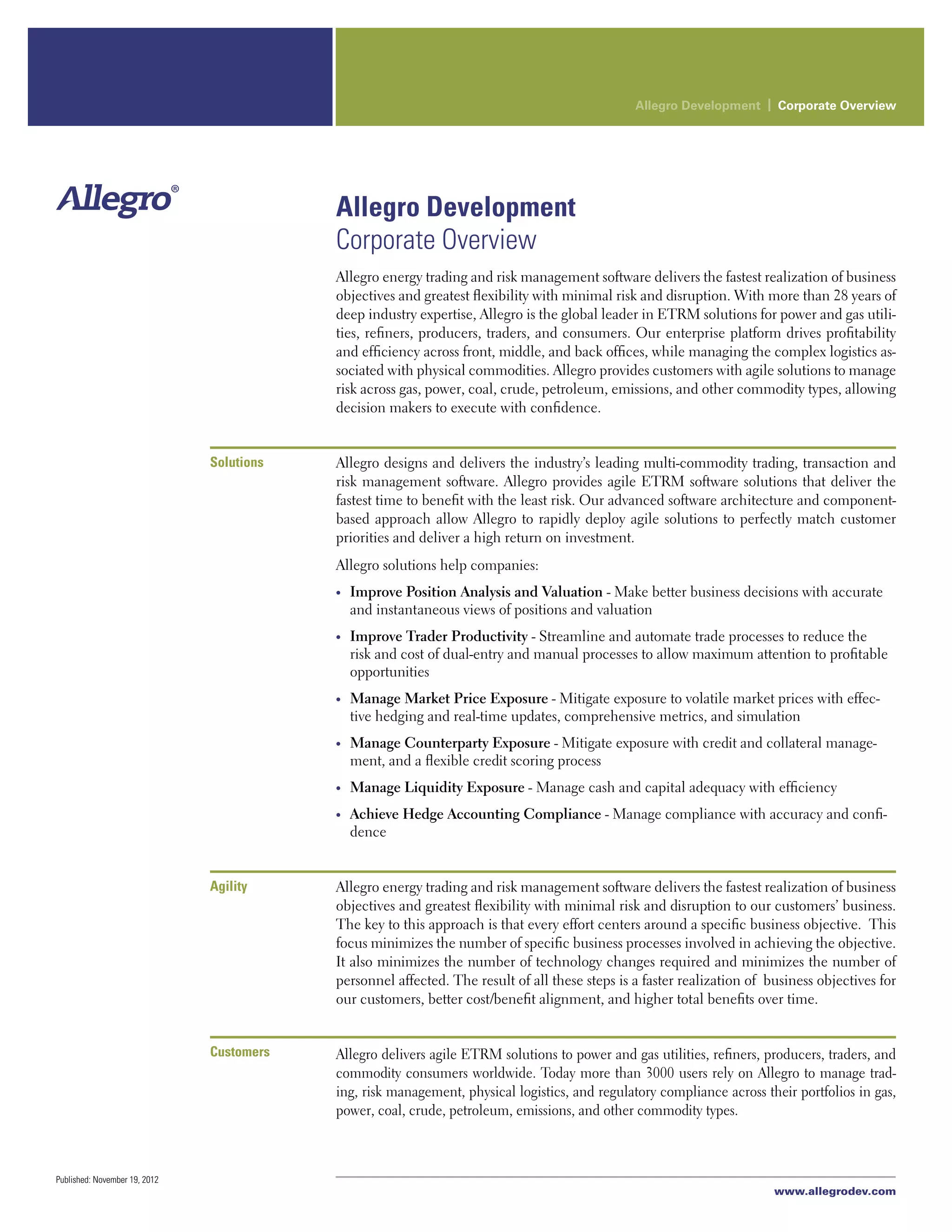 Allegro corporate-overview | PDF | Commodities | Economy