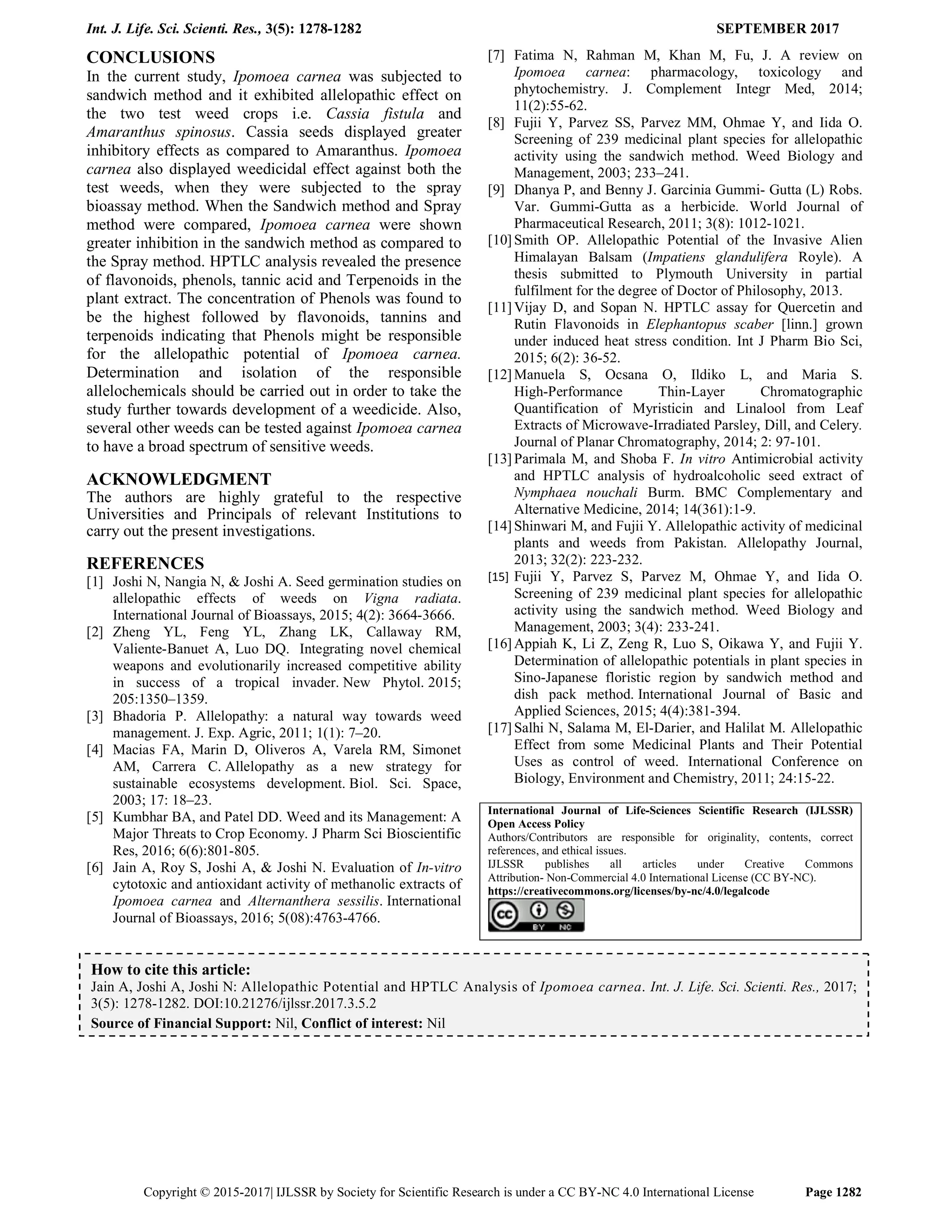 Allelopathic Potential and HPTLC Analysis of Ipomoea carnea | PDF