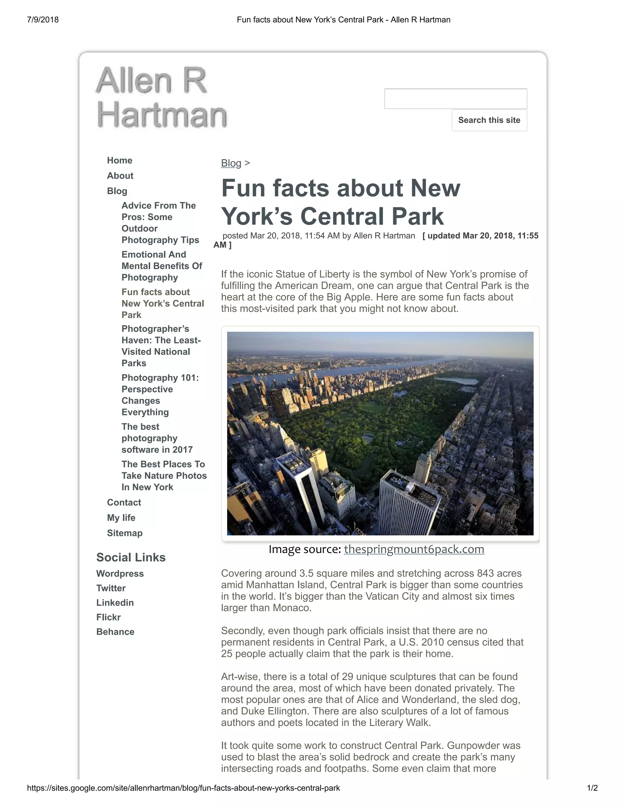 Fun facts about New York’s Central Park | PDF