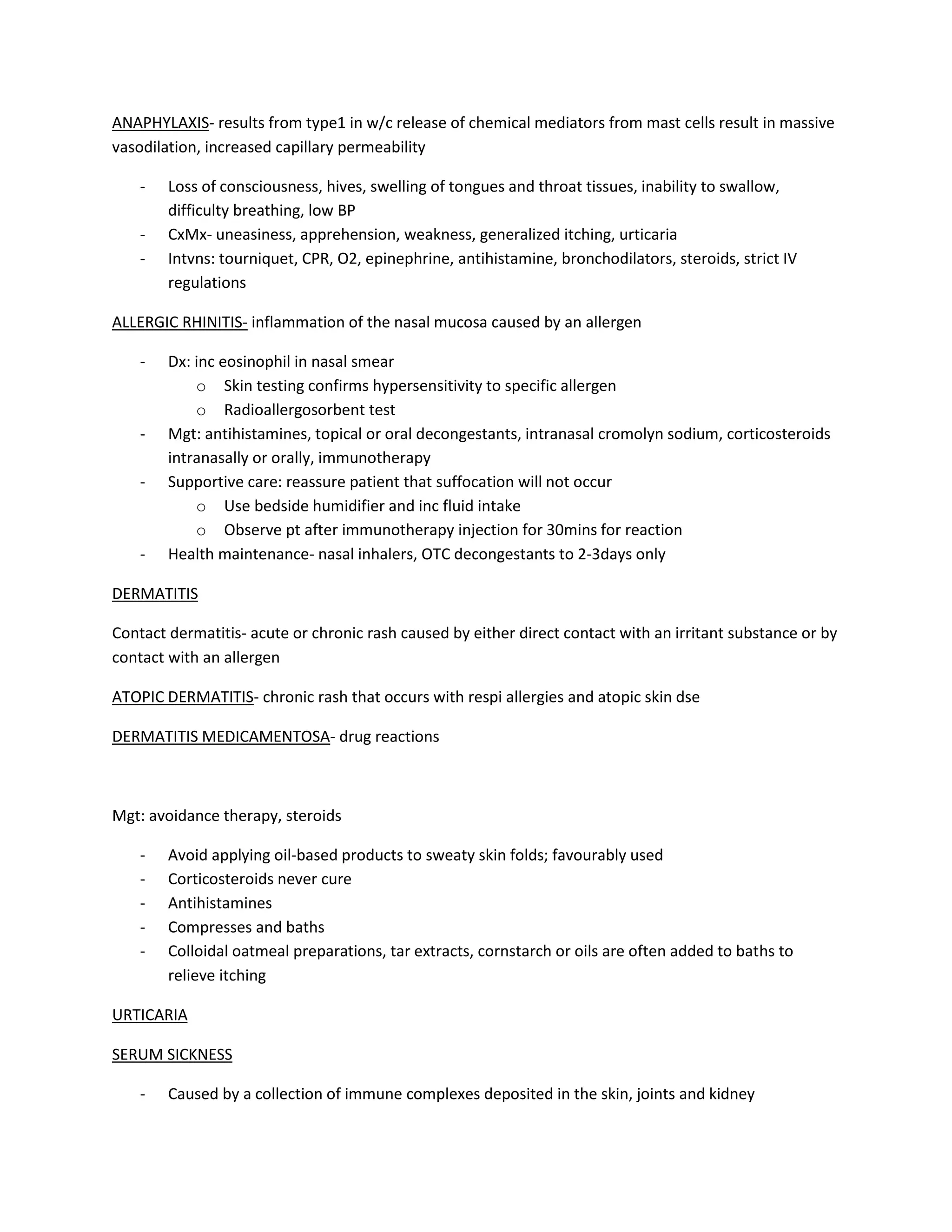 NCM notes: Allergic reactions | DOCX | Allergies | Diseases and Conditions