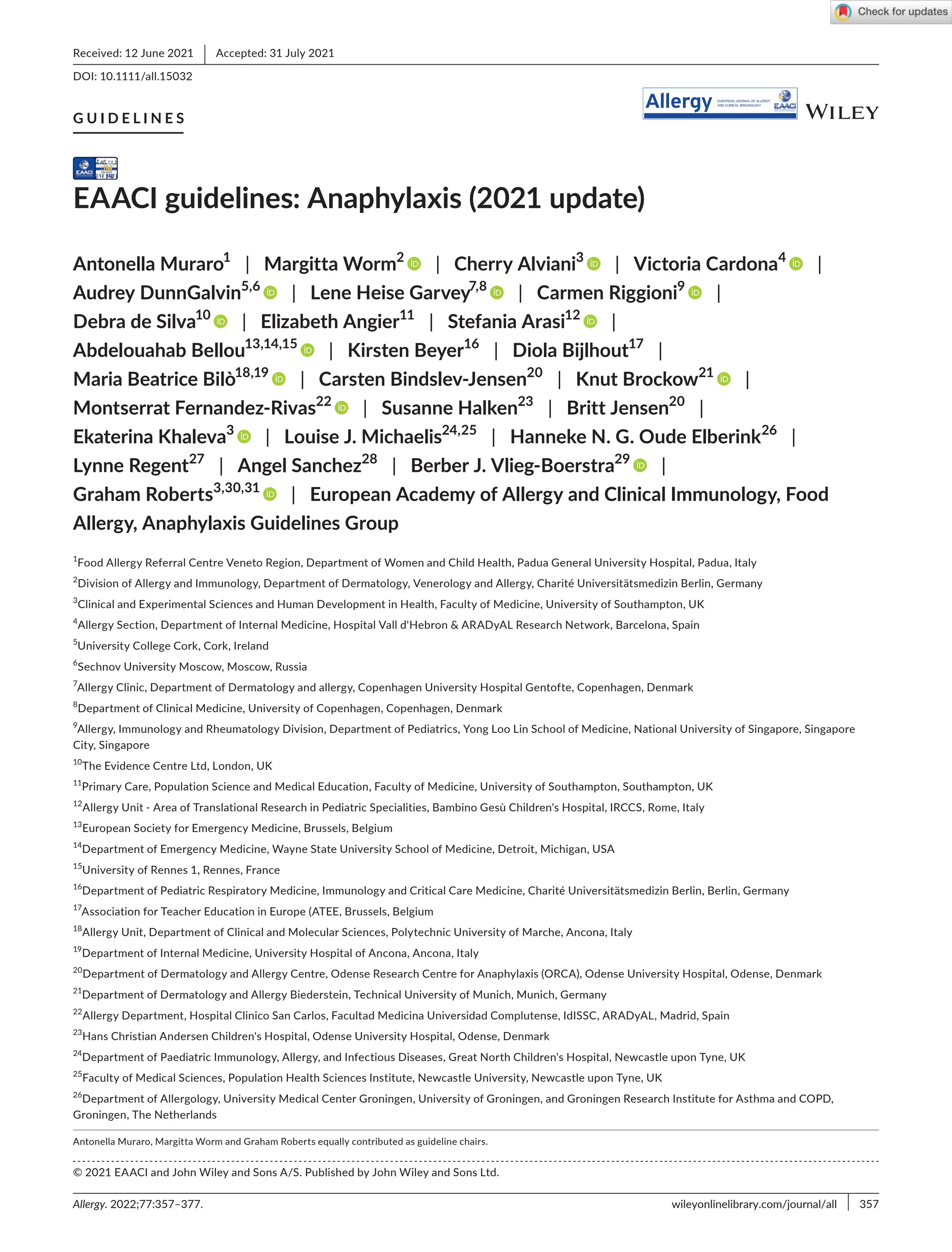 Allergy - 2021 - Muraro - EAACI guidelines Anaphylaxis 2021 update.pdf