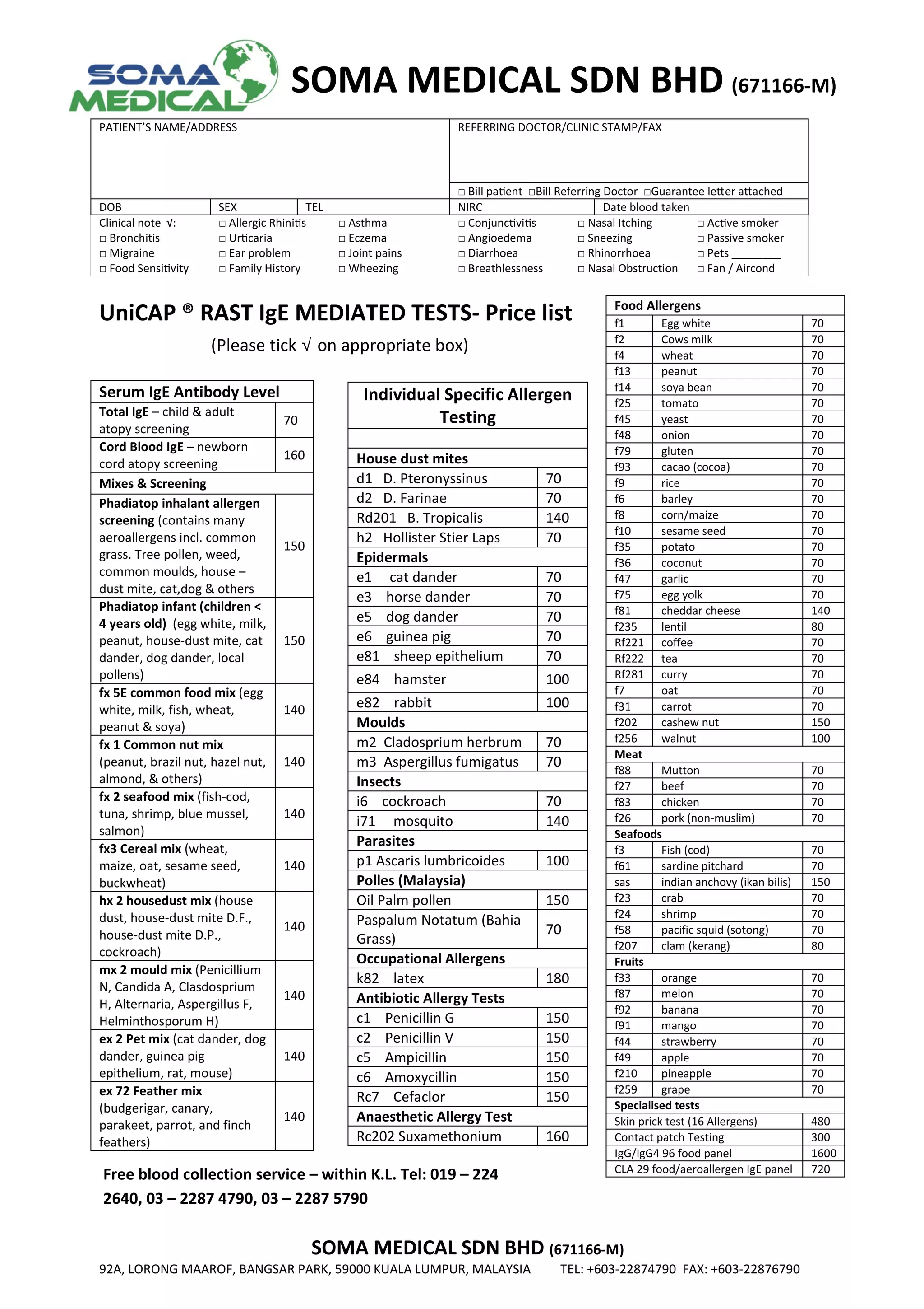 Allergy allergen testing - uni cap ® rast ige mediated tests - price ...