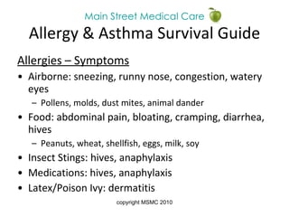 Allergy & Asthma Prevention- Main Street Medical Care | PPT