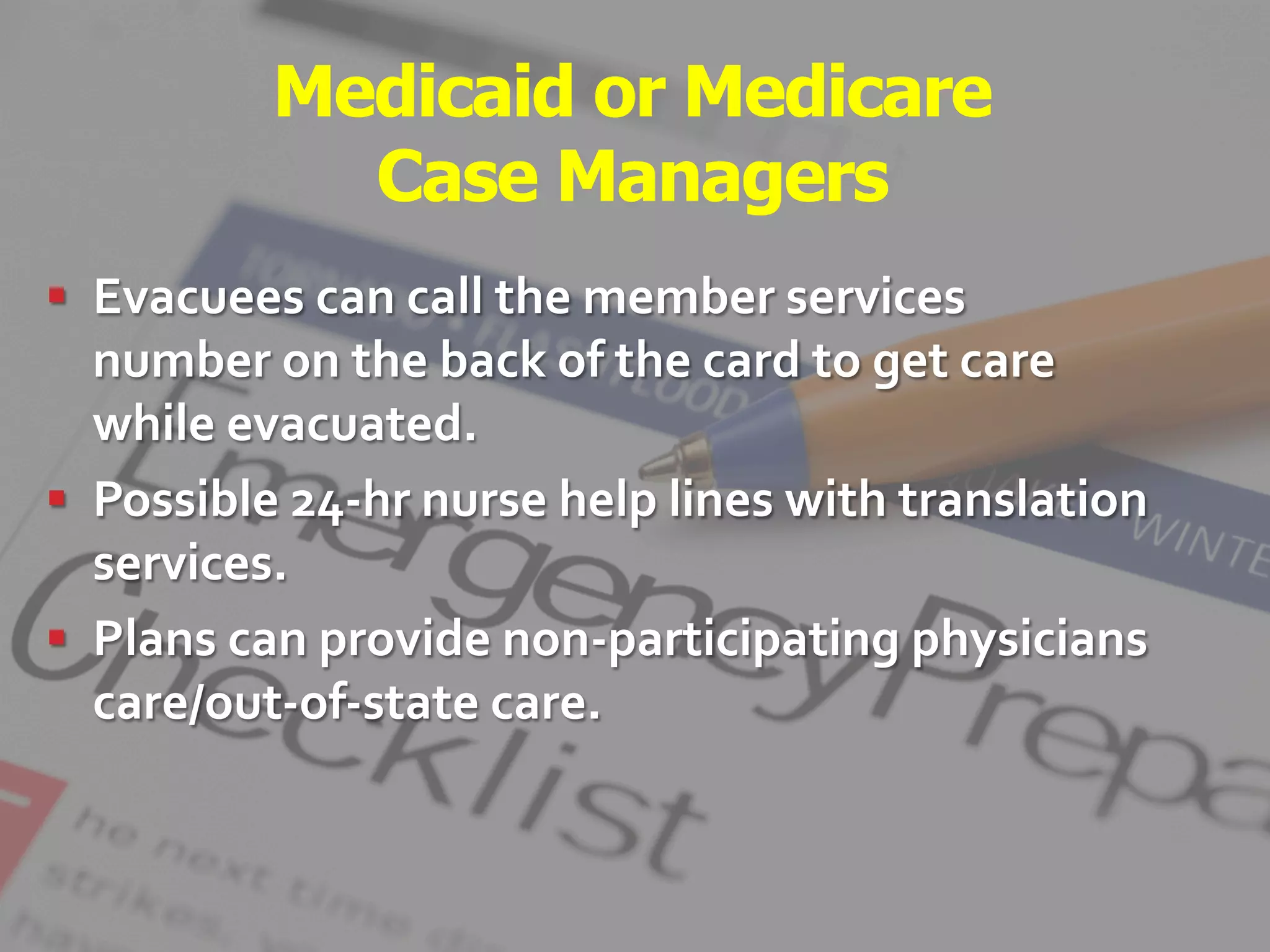 All hazards preparedness and planning for people with health needs and ...