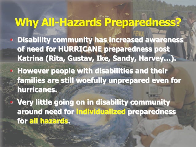 All hazards preparedness and planning for people with health needs and ...