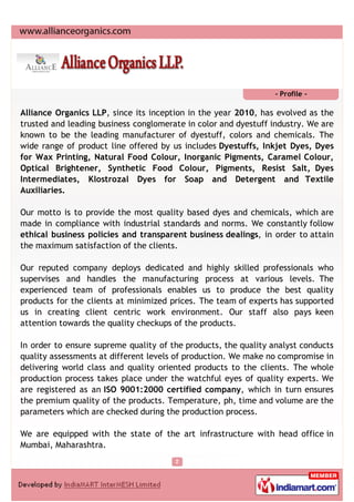 Alliance Organics LLP., Mumbai, Inkjet Dyes | PDF