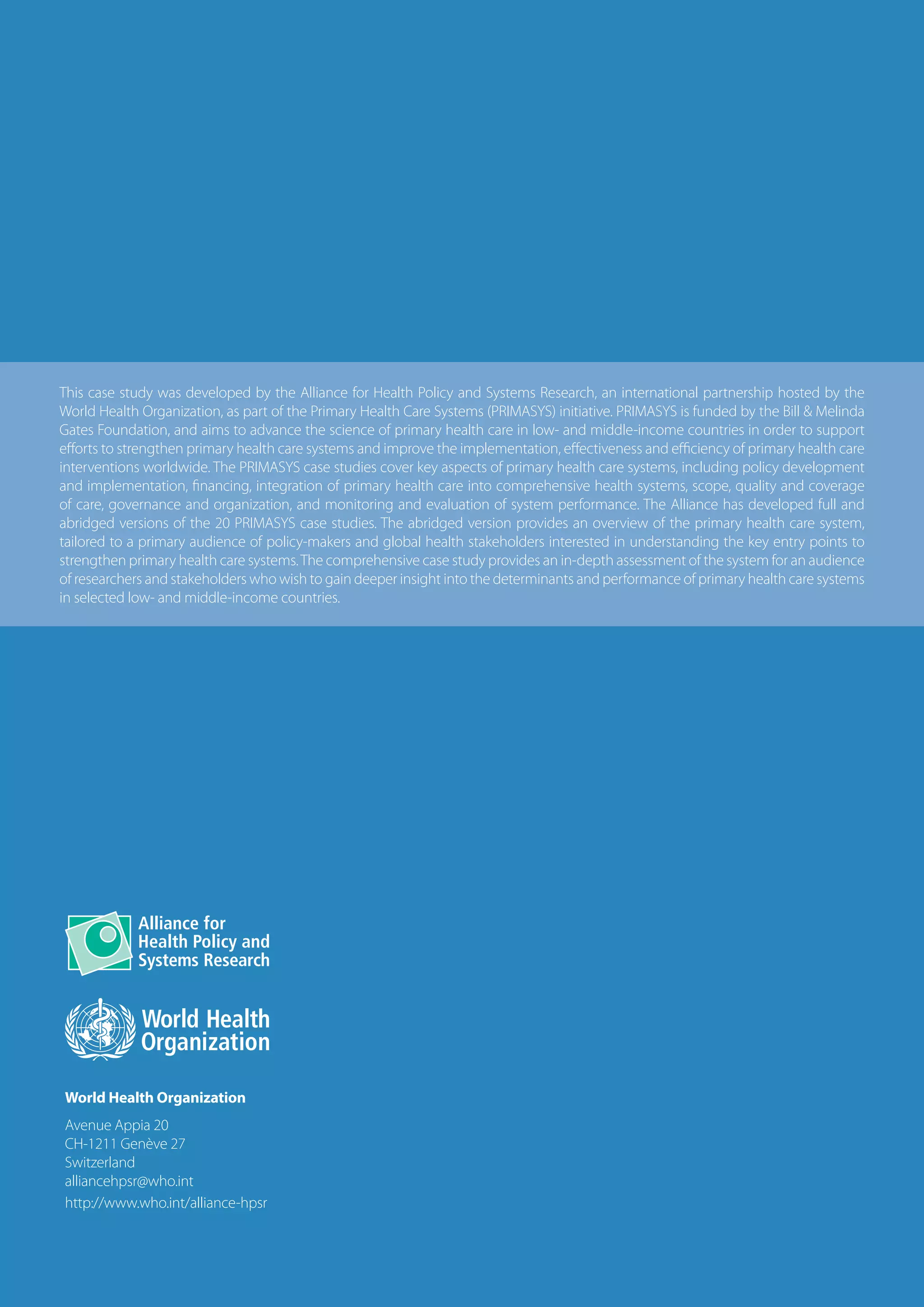 Primary Health Care Systems (PRIMASYS): Case Study from Thailand ...