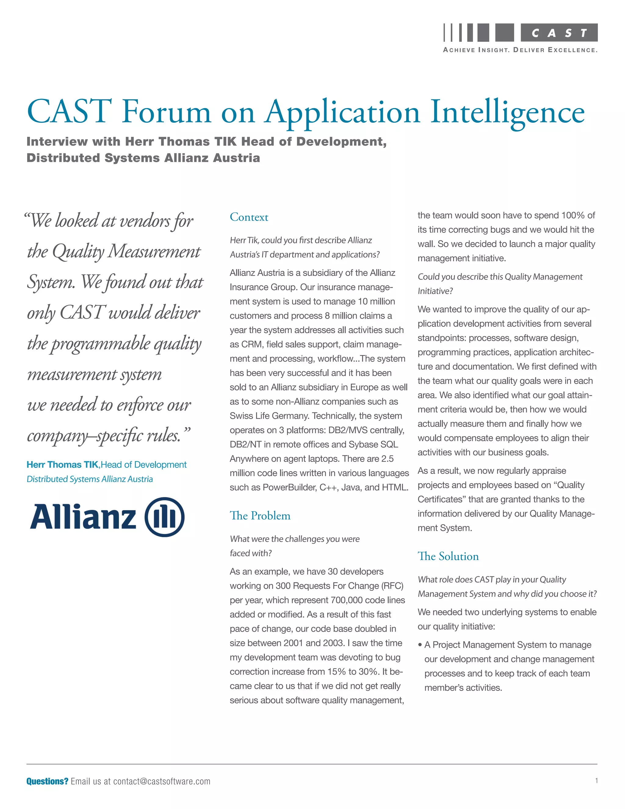 CAST Customer Story: Interview with Herr Thomas TIK, Allianz Austria | PDF