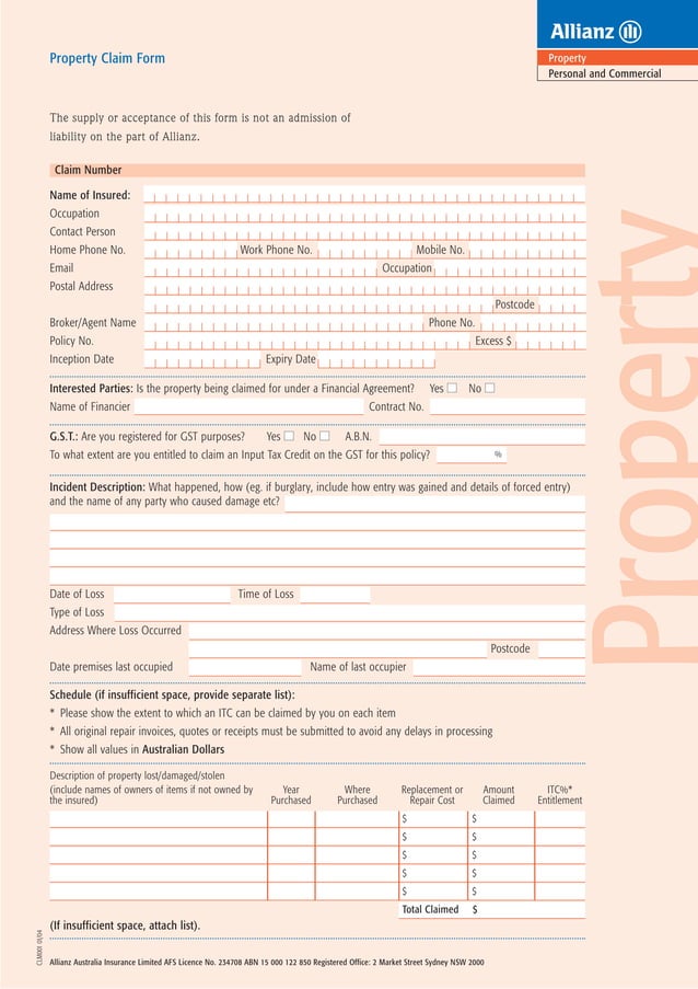 Allianz General Claim Form | PDF | Free Download