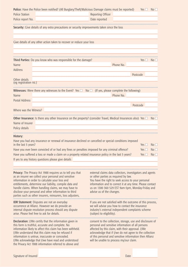 Allianz General Claim Form | PDF