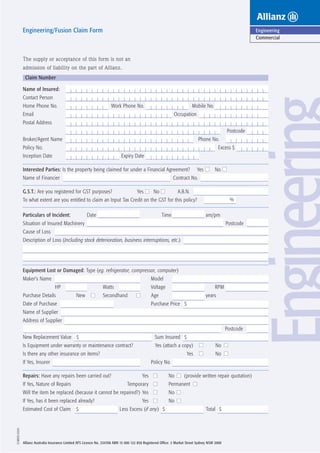 Allianz Machinery Breakdown Claim Form | PDF