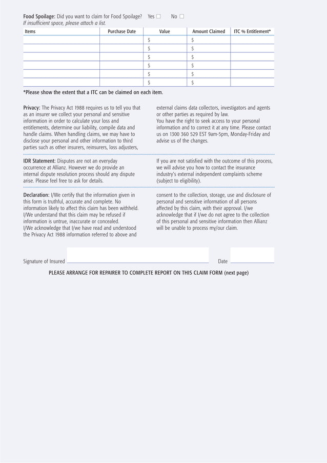Allianz Machinery Breakdown Claim Form | PDF