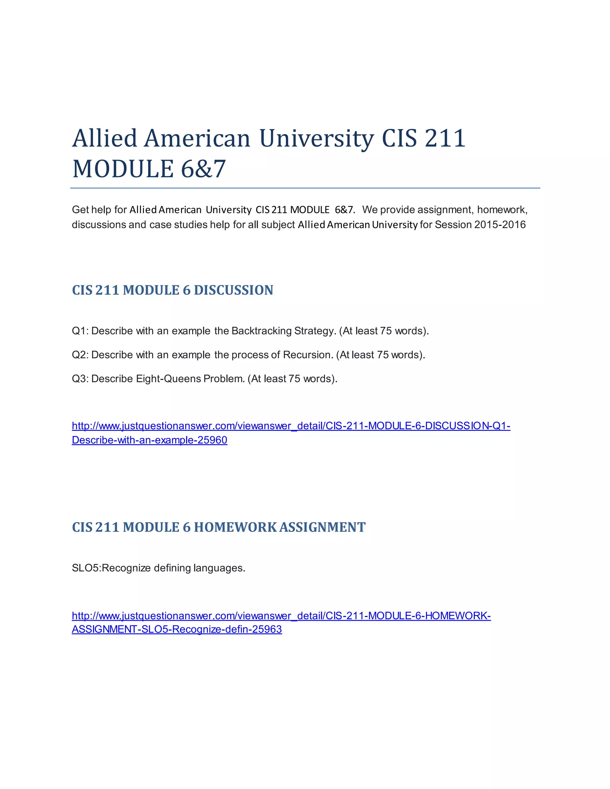 Allied american university cis 211 module 6 & 7 | DOCX