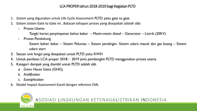 ALLIN - Rencana Implementasi Life Cycle Assessment (LCA) pada Kegiatan Pembangkit Listrik dalam ...