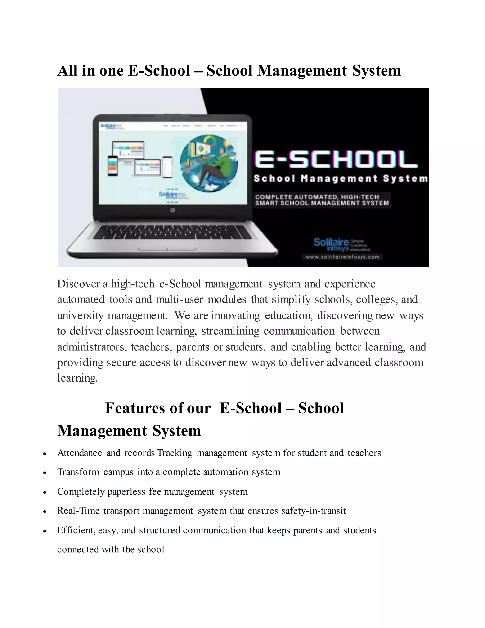 All in one E-School – School Management System | PDF