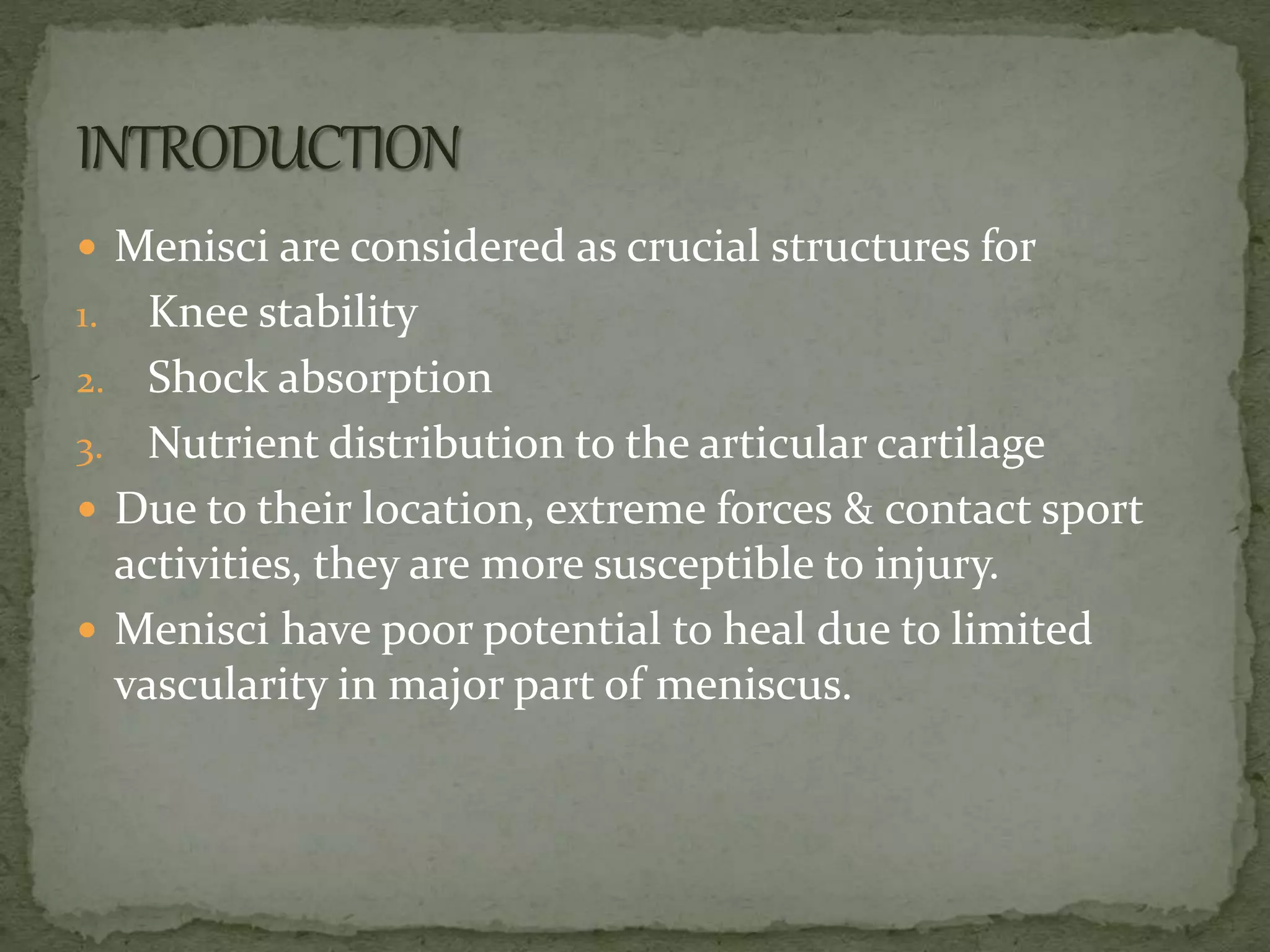 Meniscus repair : basics & surgery | PPTX