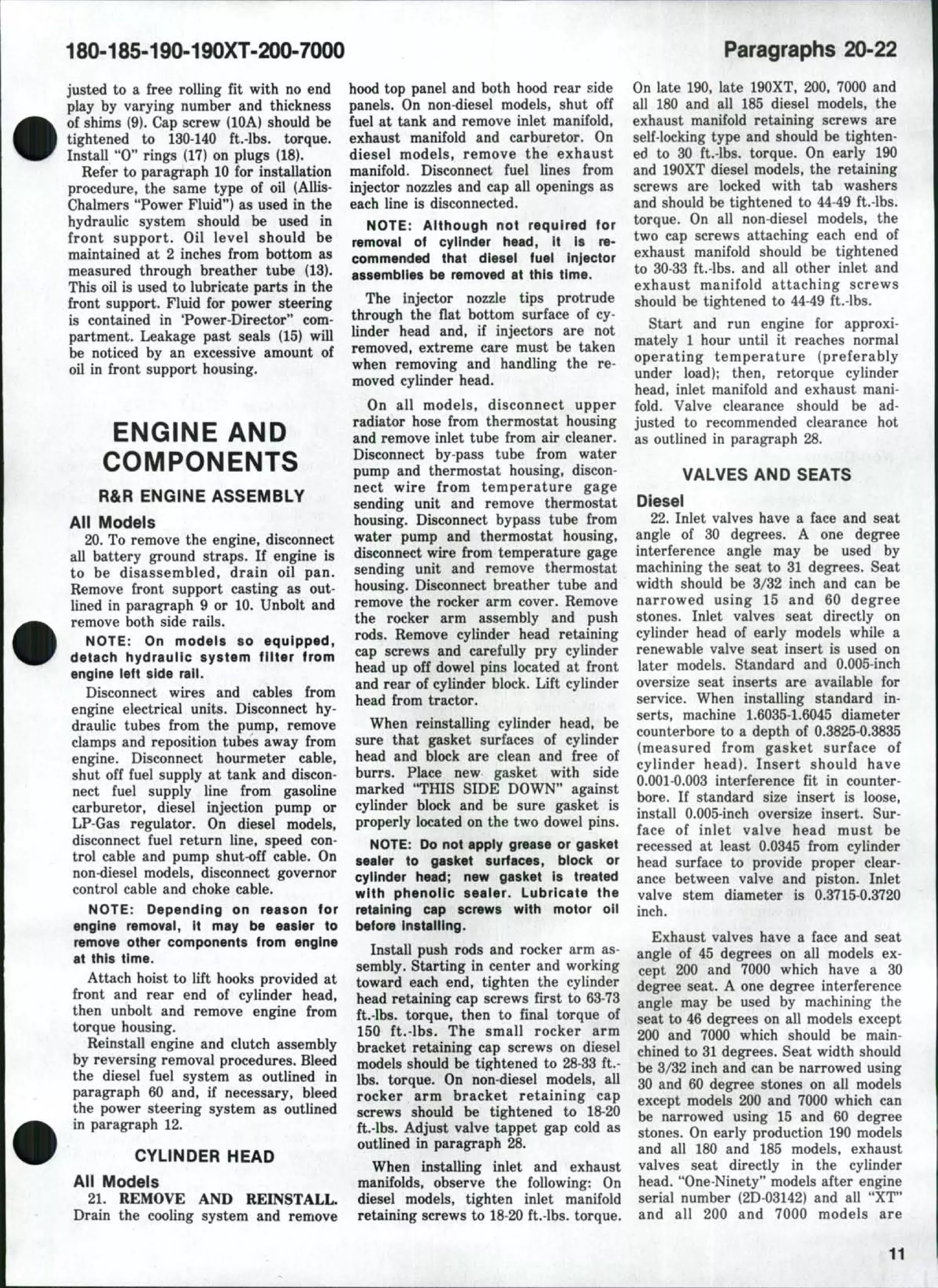 Allis chalmers models 180 tractor service repair manual | PDF
