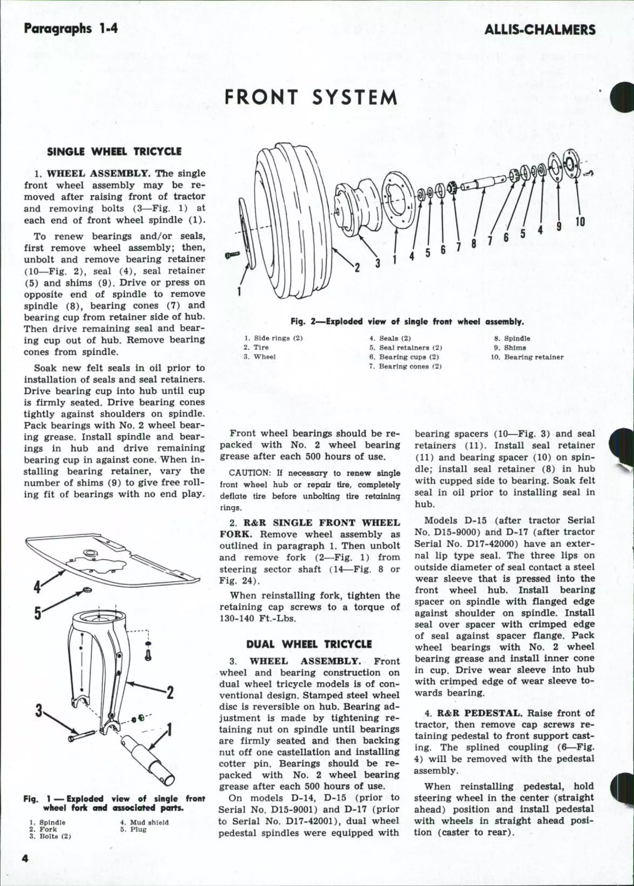 Allis chalmers models d 15, d-15 series ii tractor service repair ...