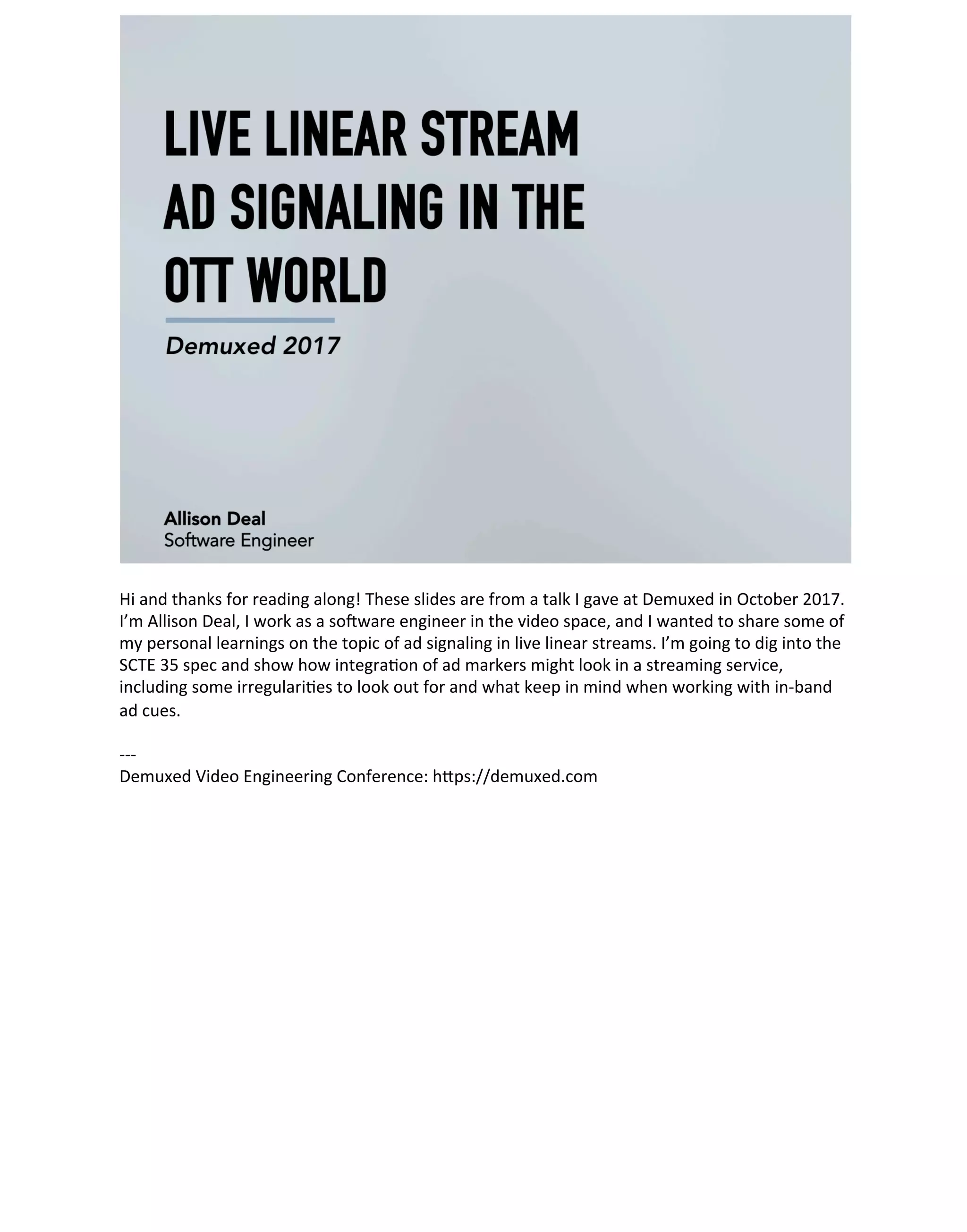 Live Linear Stream Ad Signaling in the OTT World | PDF