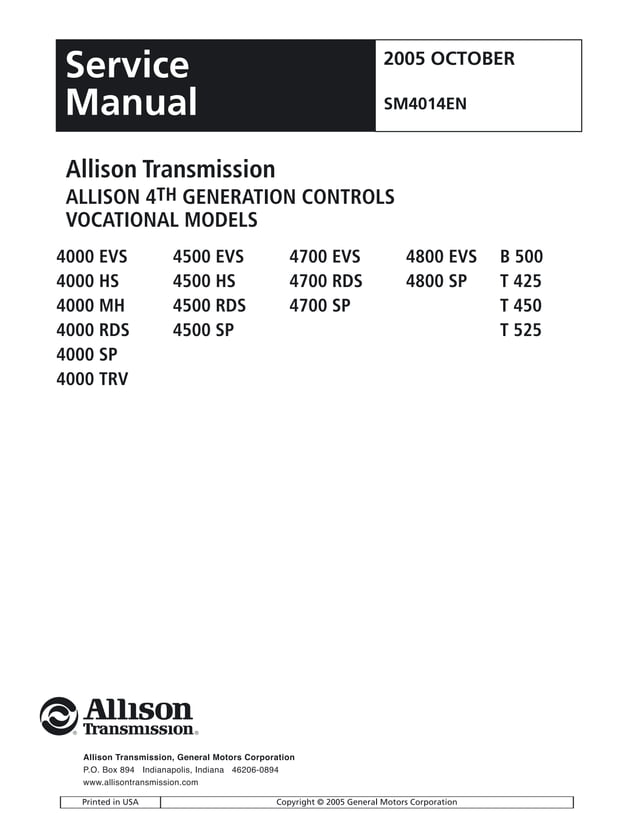 Allison 4500 Rds Service Manual | PDF