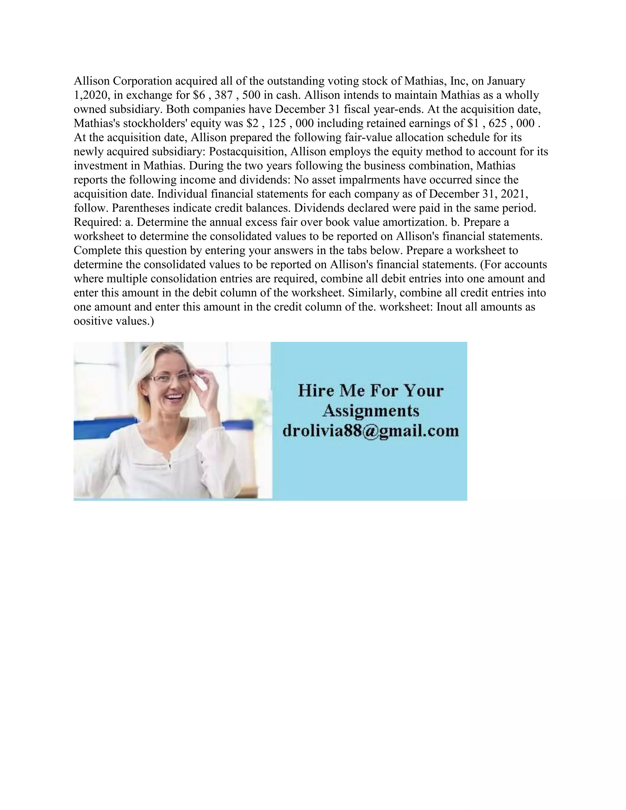 Allison Corporation acquired all of the outstanding voting stock of Ma.docx