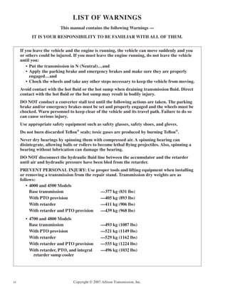 Allison Transmission 4000 Series Generation Controls Vocational Models ...