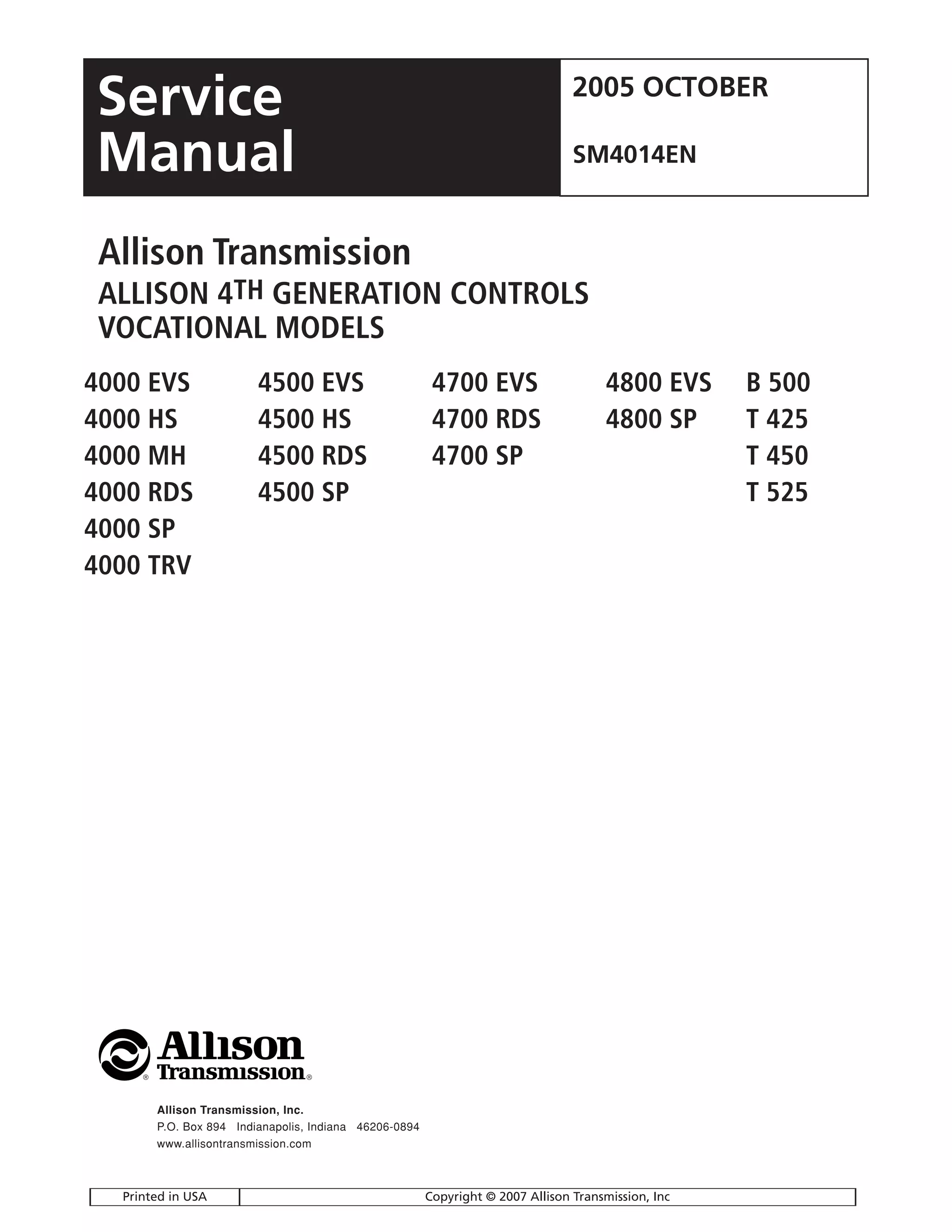 Allison Transmission 4000 Series Generation Controls Vocational Models ...