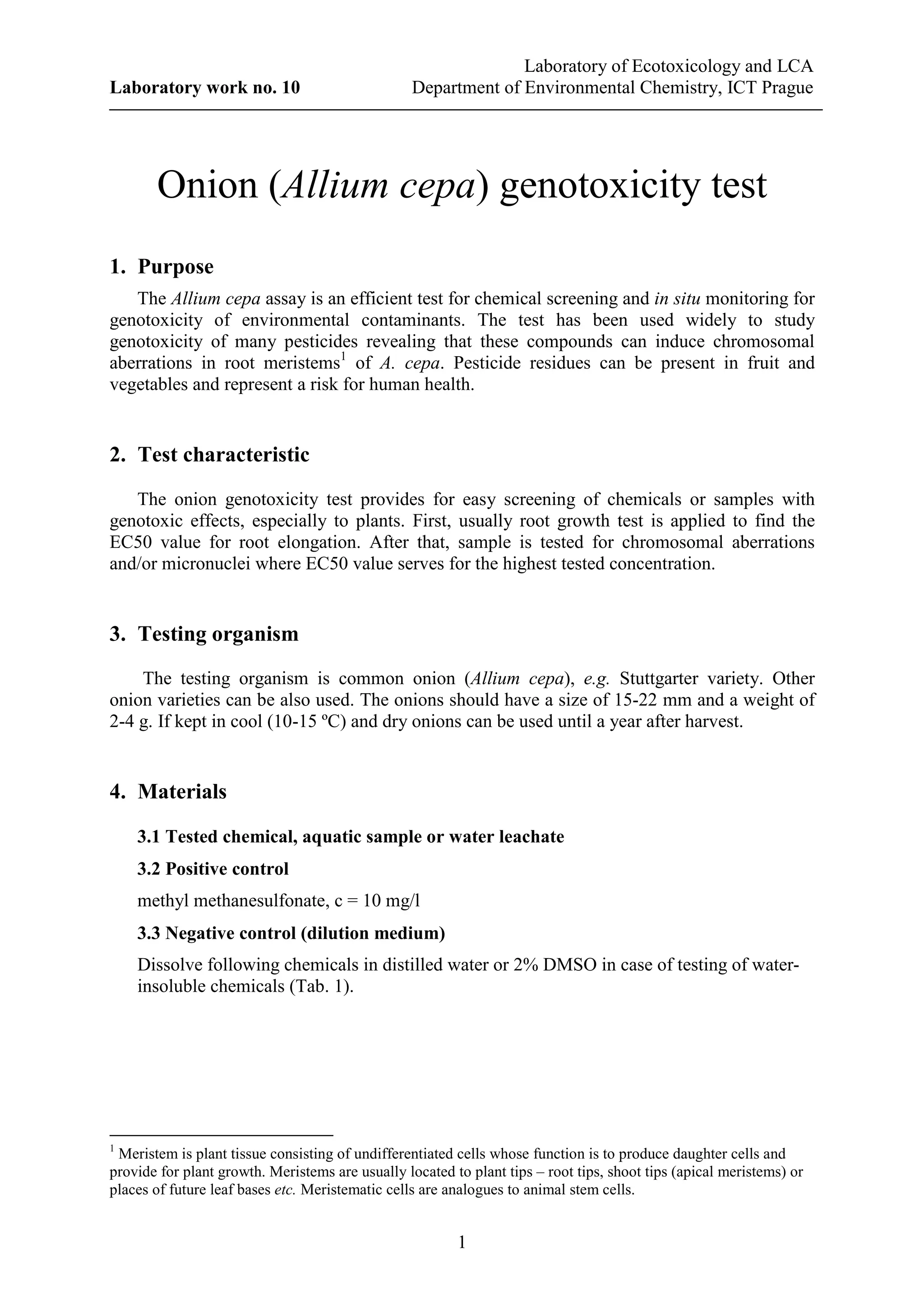 Allium Cepa Genotoxicity Test | PDF