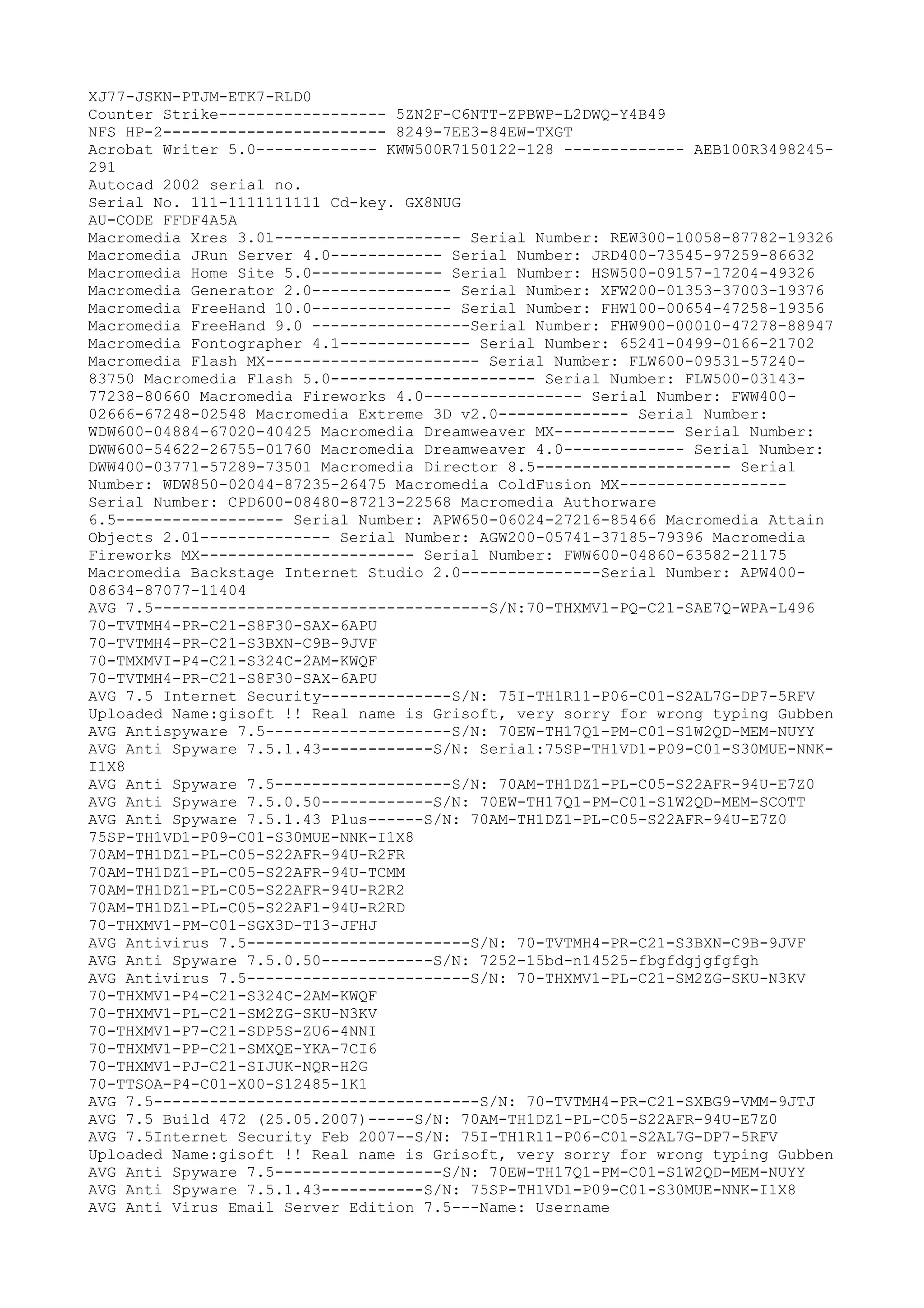 All keys and codes | TXT