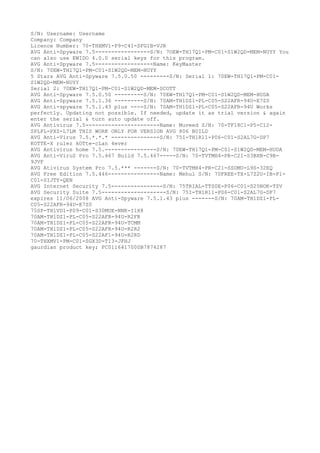 All keys and codes | TXT | Antivirus Software | Computer Software and ...