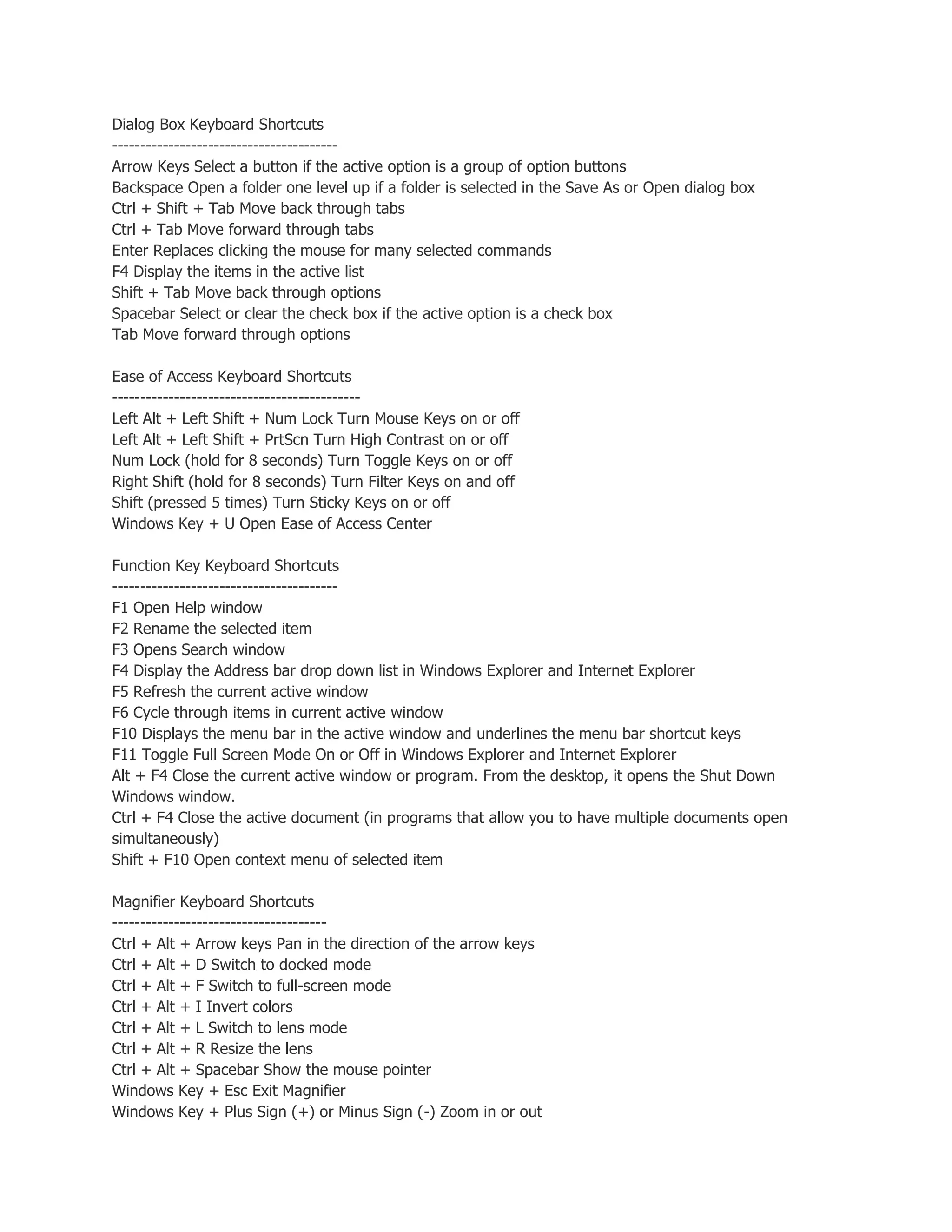All list of keyboard shortcuts for windows 7 | PDF