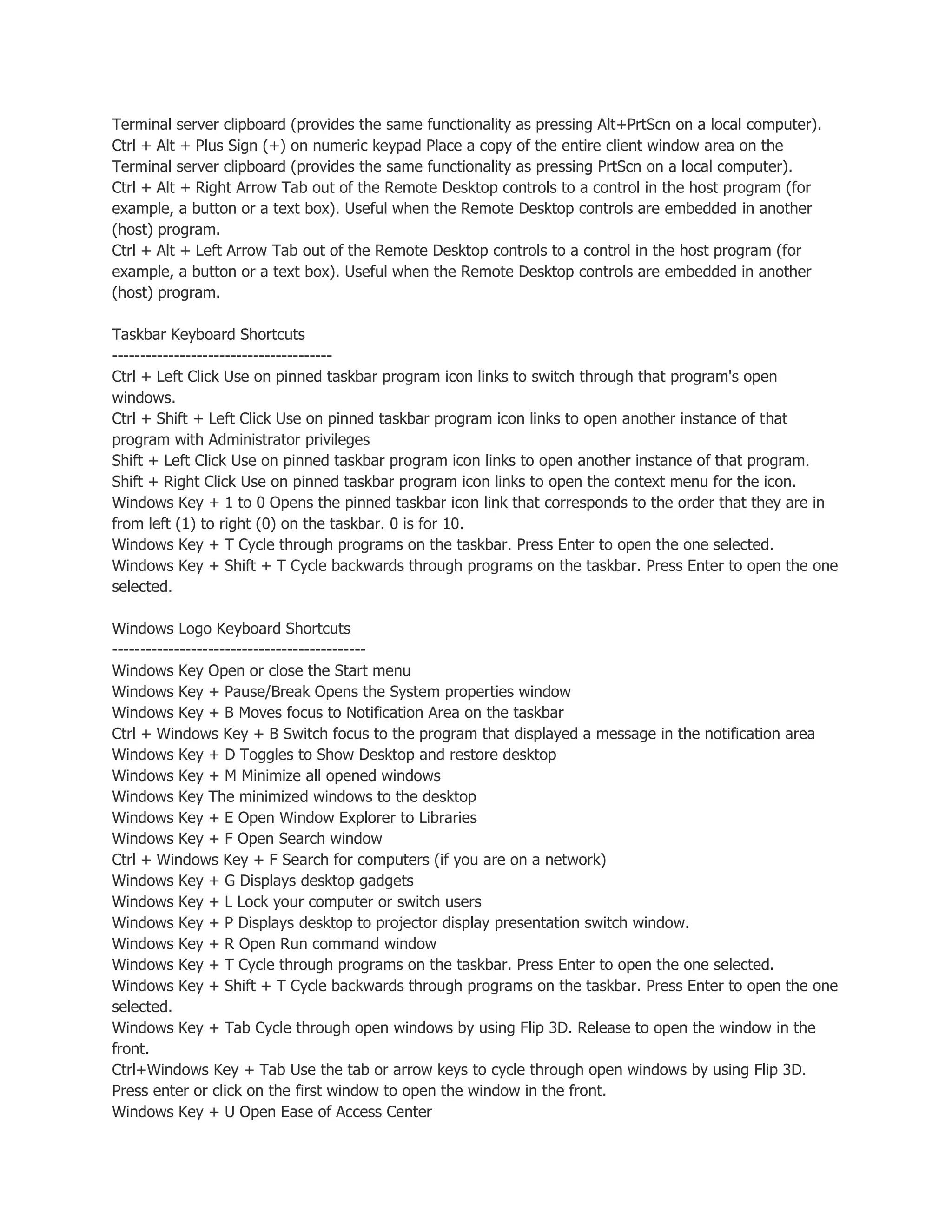 All list of keyboard shortcuts for windows 7 | PDF
