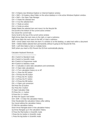 All list of keyboard shortcuts for windows 7 | DOCX
