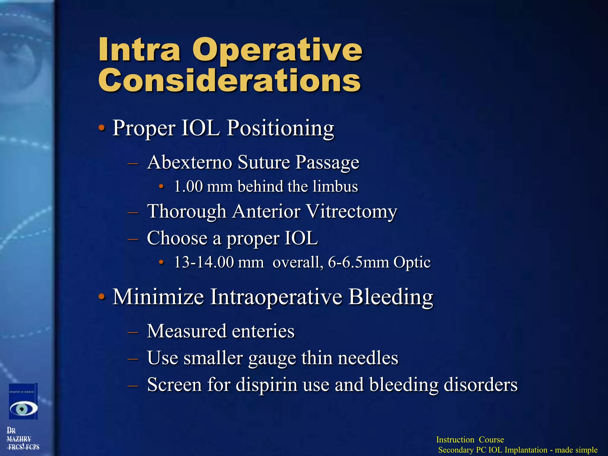 Instruction course-Secondary posterior chamber IOL (PC IOL ...