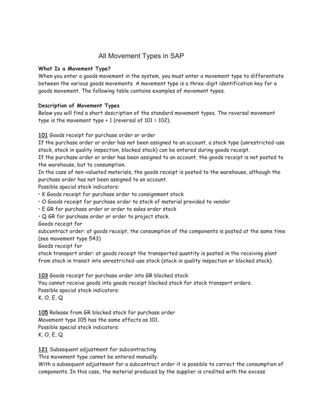 All movement types in sap | DOCX | Logistics | Business