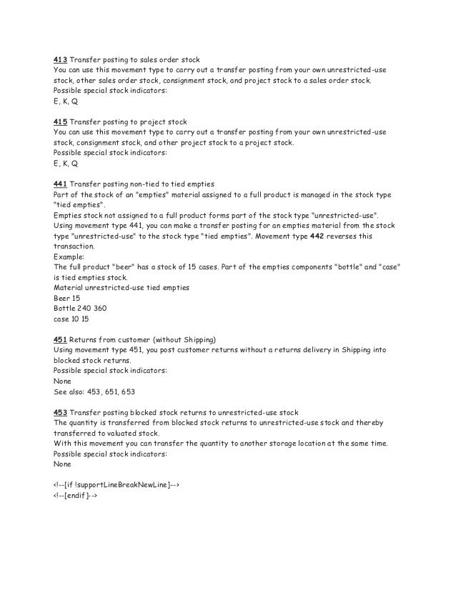 Sap Movement Types And Its Explanation