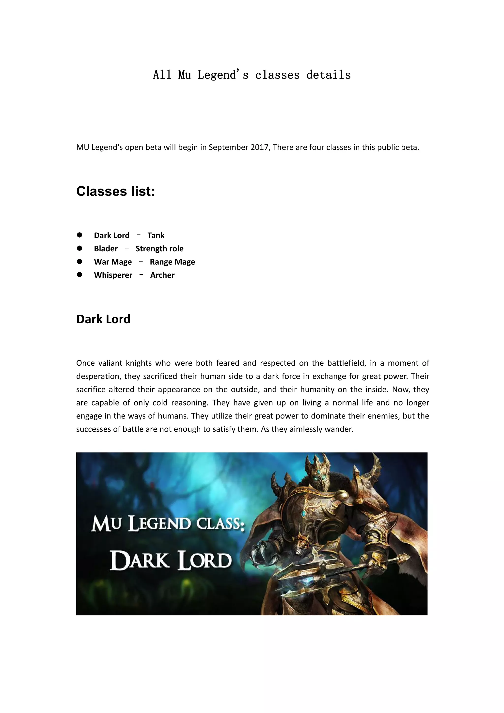All mu legend's classes details | PDF