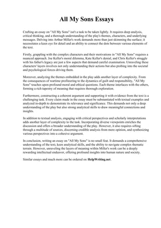 All My Sons Essays.pdf | Homework and Study | Education