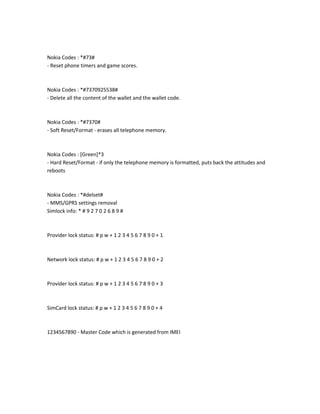 Nokia Factory Setting Code