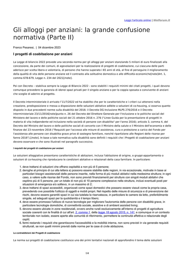 Gli alloggi per anziani: la grande confusione normativa (2° parte) | PDF